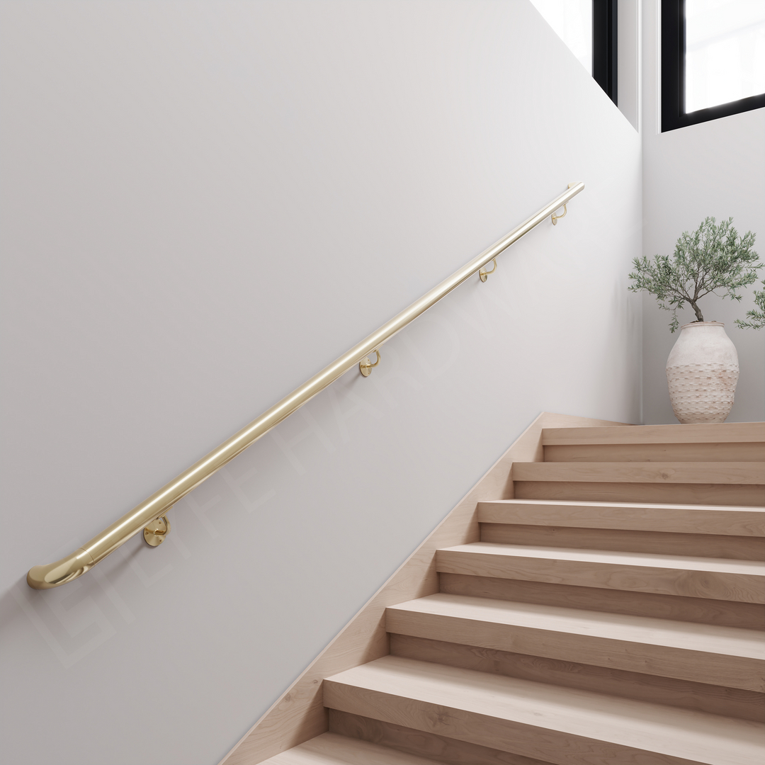 Custom Polished Brass Handrail Kit (with Wall Returns) – Lyfe Hardware